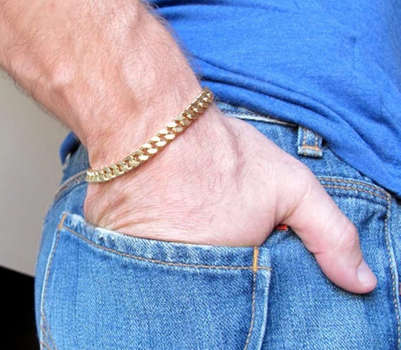 Gold Flat Curb link Bracelet for Men 5mm Beveled Curb Chain Bracelet 5mm Wide Yellow Gold Bracelet for Him Mens Jewelry Boyfriend Gift Etsy