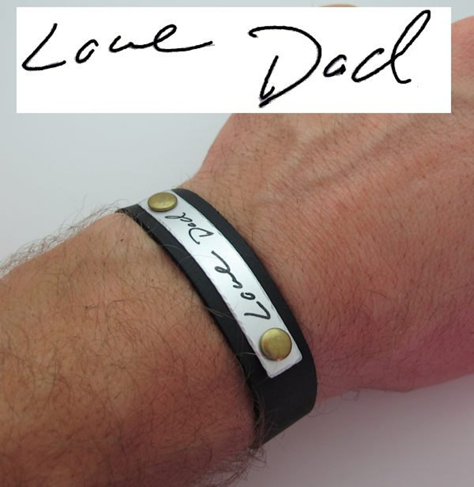 Custom Dad Signature Bracelet Leather Bracelet for Men Engraved Actual ...