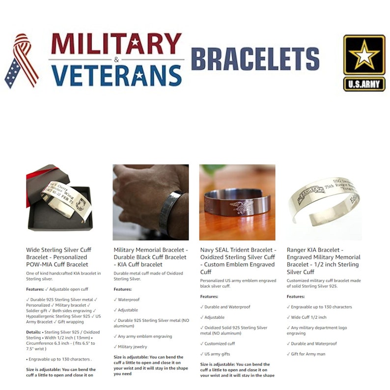 Military Bracelet Personalized Black KIA Bracelet Memorial Gift ...