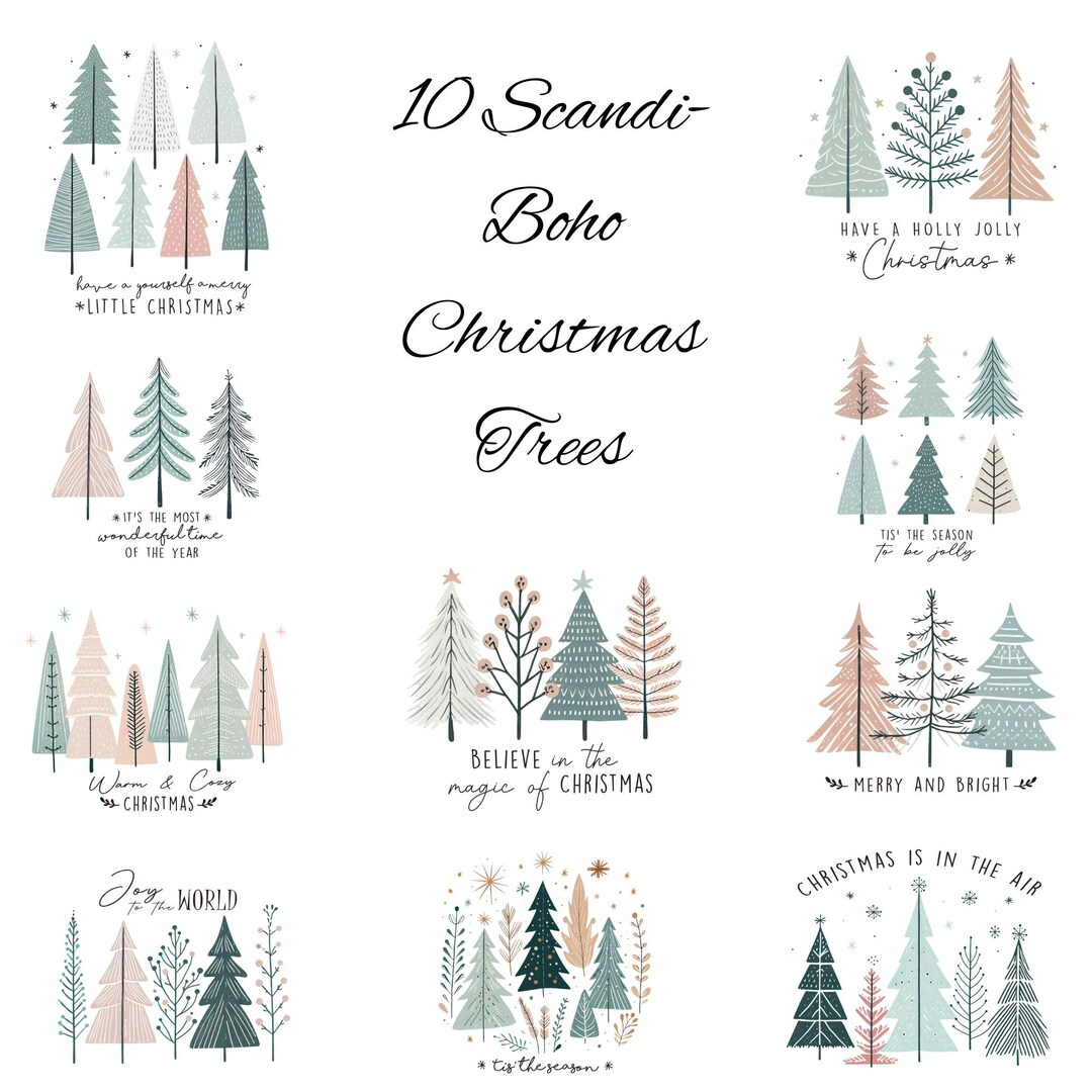 Scandi‑boho Christmas Tree PNG Bundle – 10 Minimalist Holiday Cliparts ...