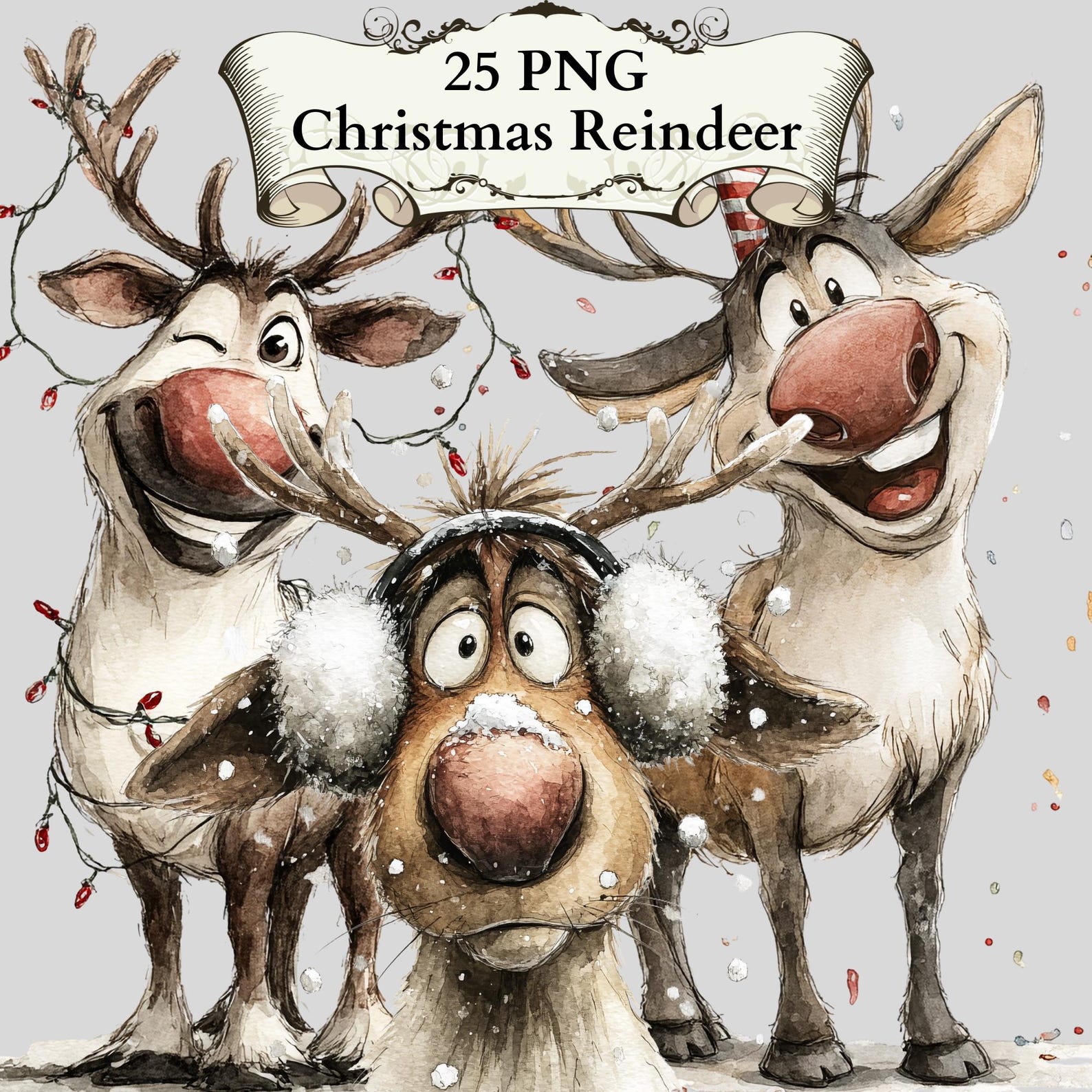 Funny Reindeer Christmas Bundle – 25 Festive Pngs + Bonus Video | Print ...