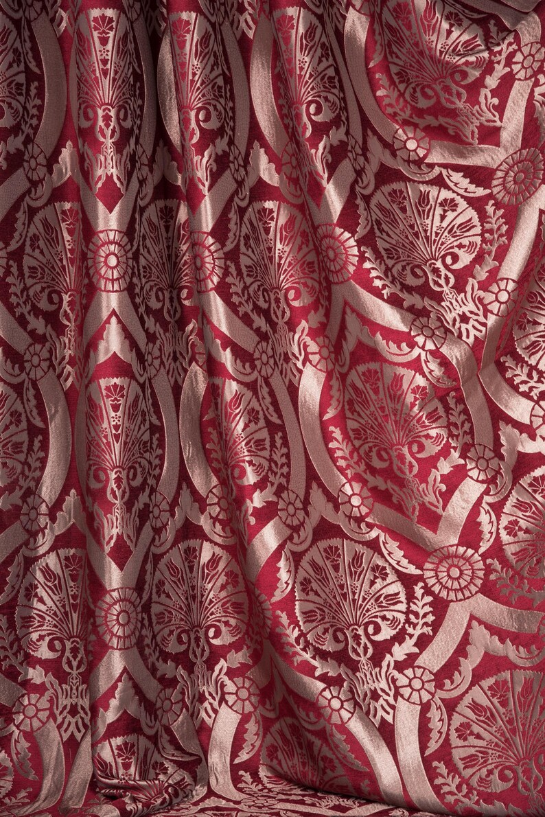 Victorian Luxury Red and Gold Damask Curtain – Baroque Jacquard Drapes ...