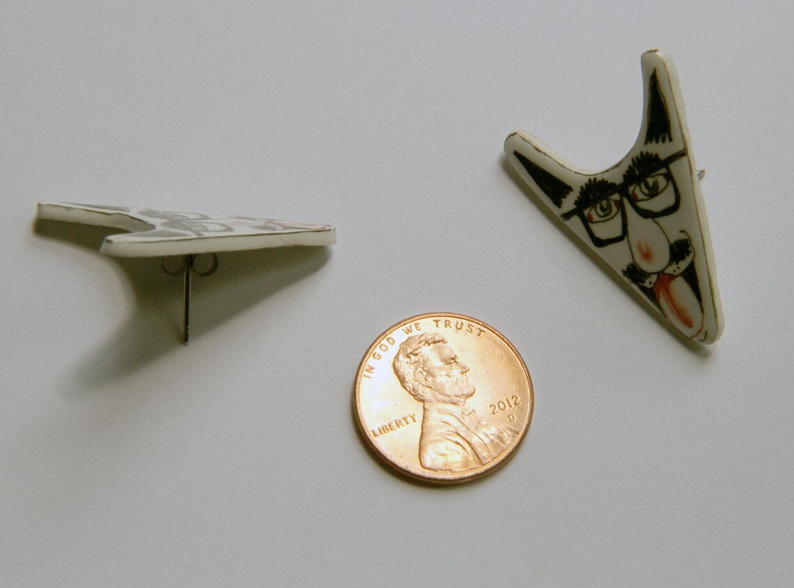 Vintage Fred Babb Cat Face Porcelain Earrings - Etsy