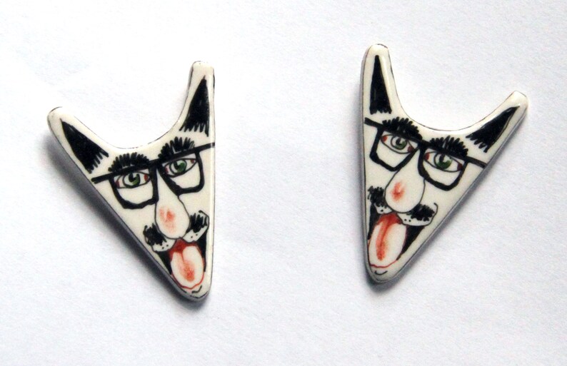 Vintage Fred Babb Cat Face Porcelain Earrings - Etsy