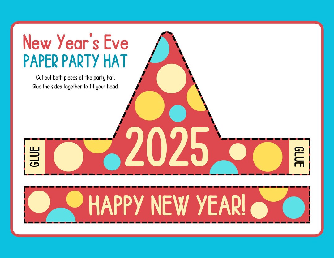 2025 Printable New Years Hat for Kids Fun & Easy DIY Party Craft - Etsy
