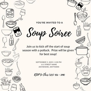 Soup Party Invitation Template - Etsy