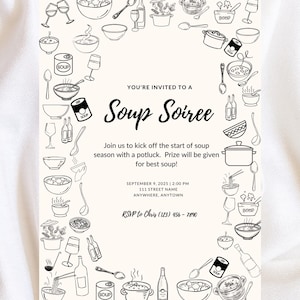 Soup Party Invitation Template - Etsy