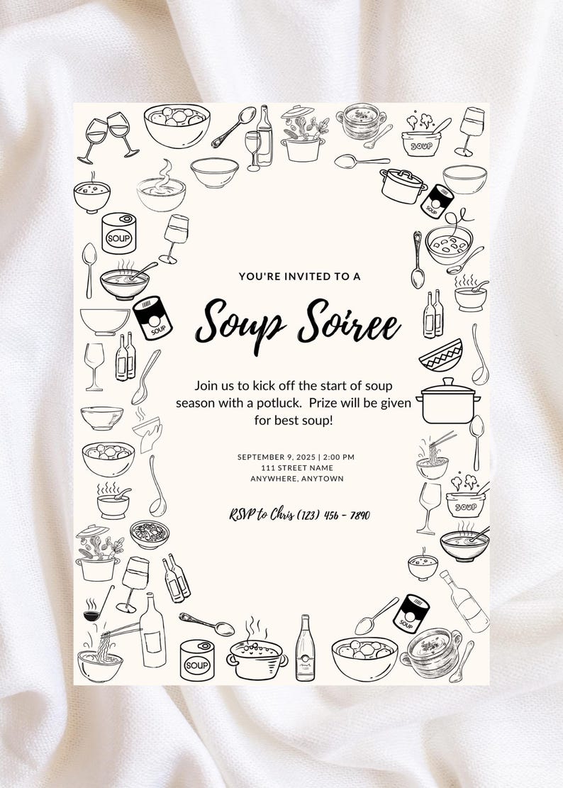 Soup Party Invitation Template - Etsy
