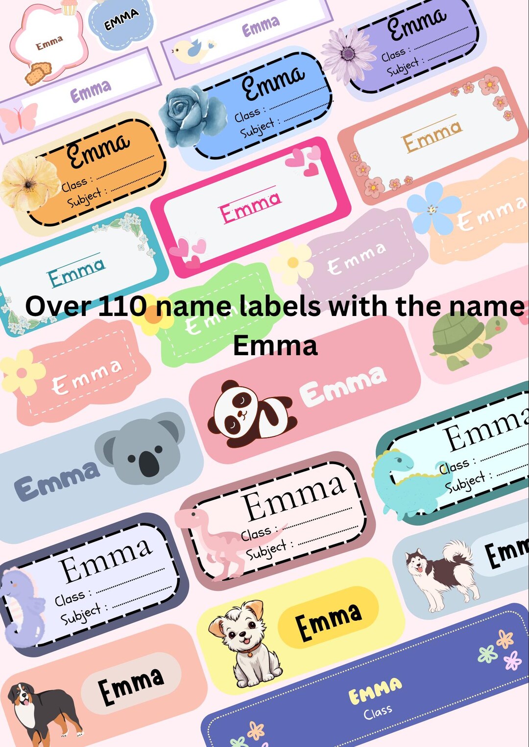 115 Printable Emma Name Labels | Digital Name Tag Stickers L School ...