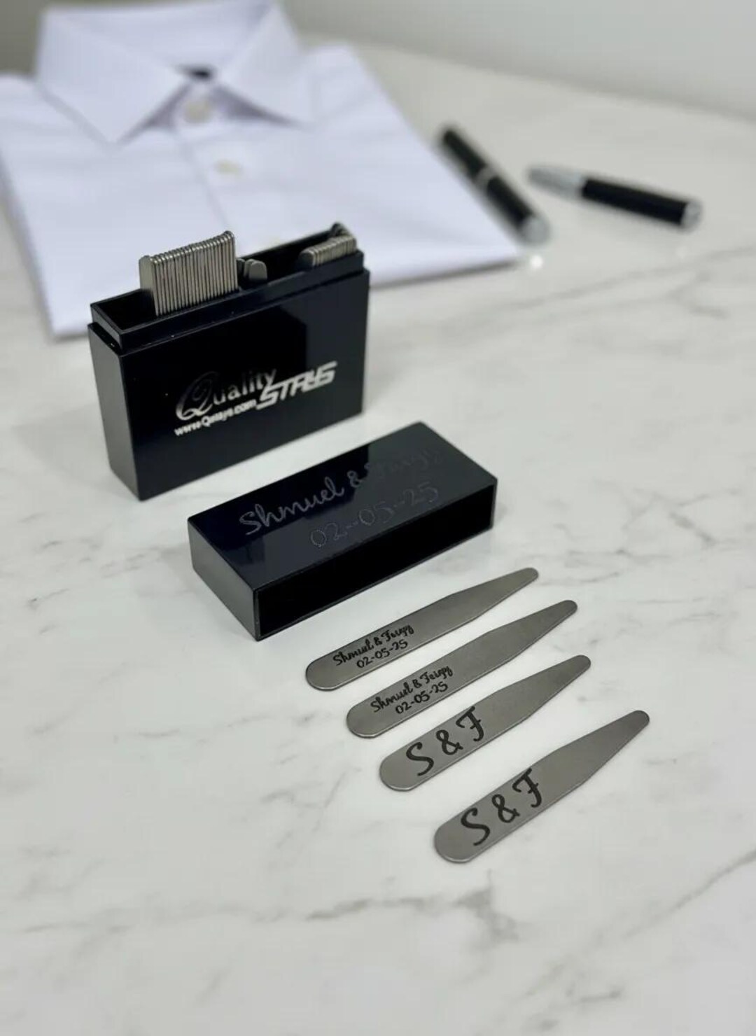 Custom Engraved Metal Collar Stays - Wedding, Anniversary, Groom Gift ...