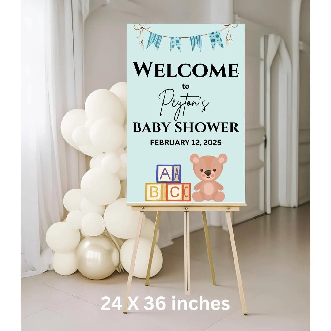 Welcoming Baby Shower Sign | Boy Shower Sign | Teddy Bear Shower Sign ...