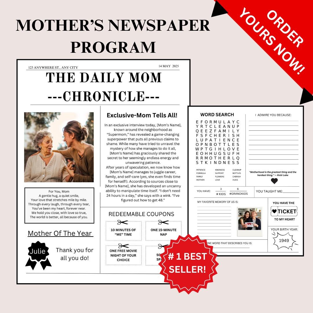 Mother's Day Newspaper Template, Editable Mother's Newspaper, Birthday ...
