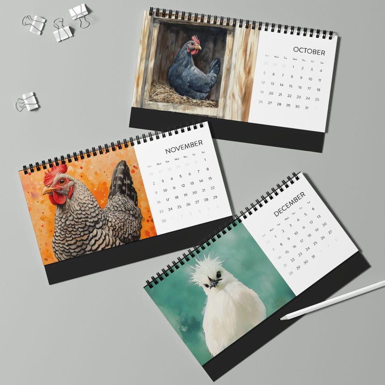 2025 Chickens Desk Calendar, Watercolor Painting, Bird Lover Gift, Buff ...