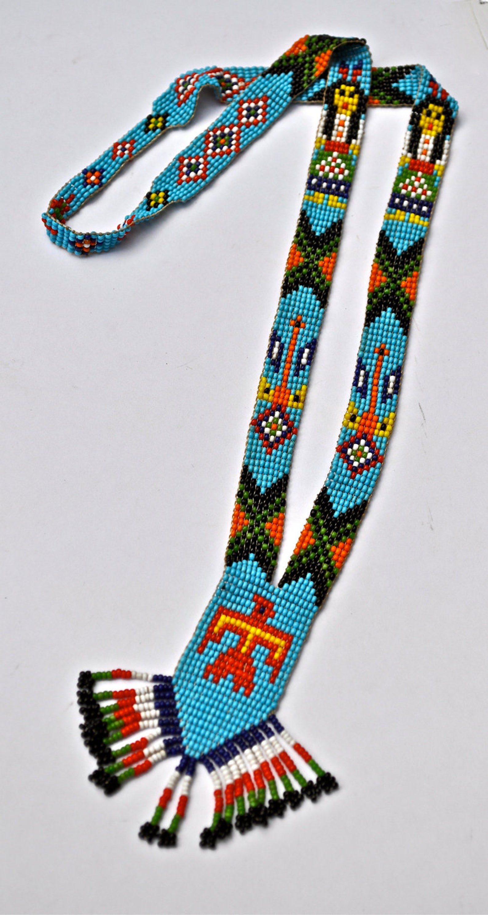 Vintage Native American Bead Necklace with Fringe Bright | Etsy