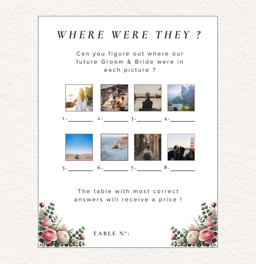 Wedding Game, Where Were They Game Bridal Shower Games, Engagement ...