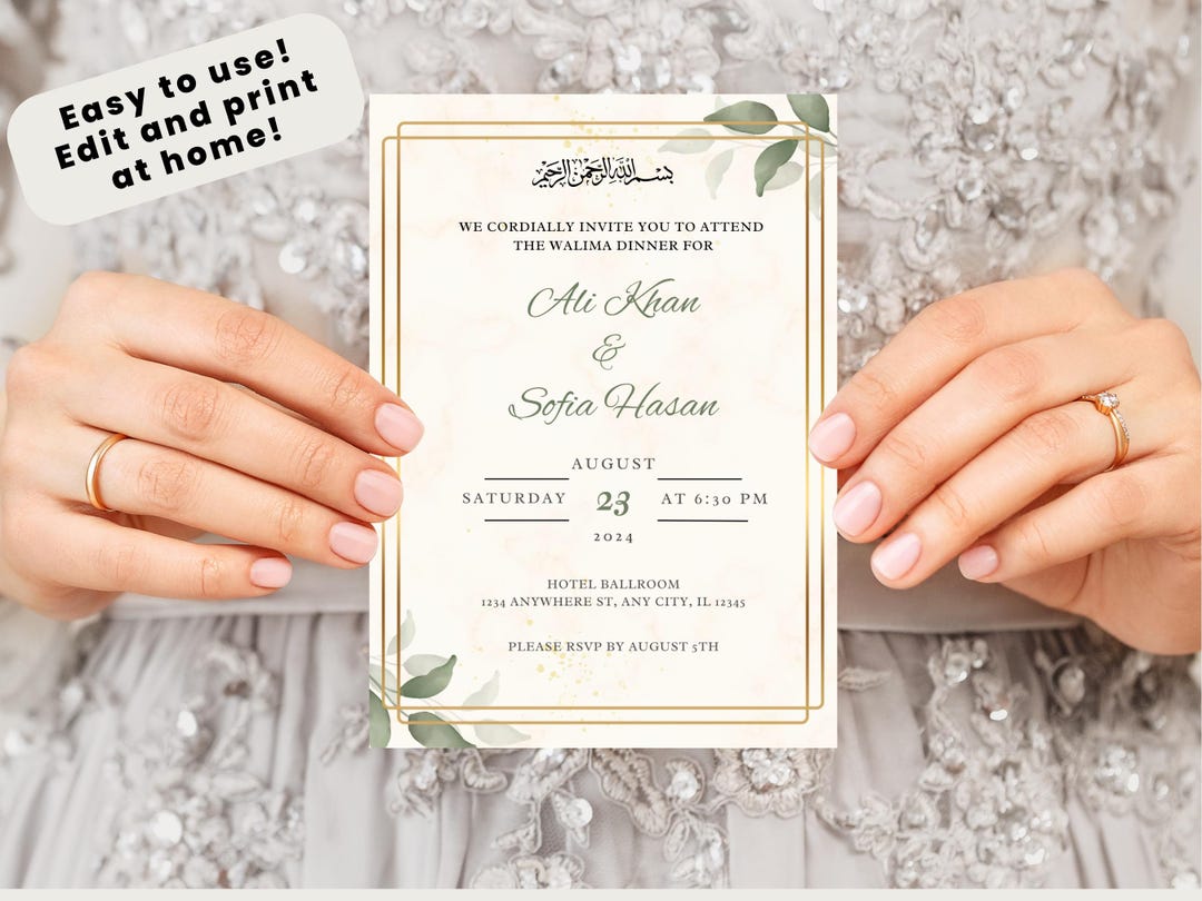 Editable Digital Muslim Wedding Walima Invitation Template for Nikkah ...