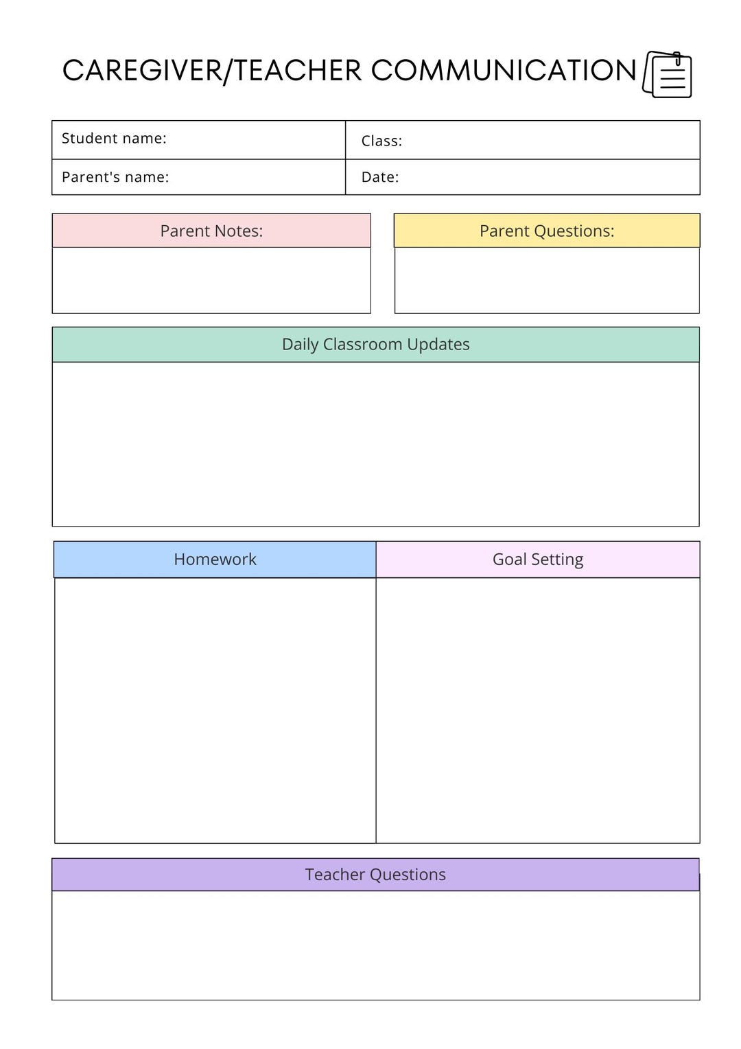 Parent/teacher Communication Template Instant Download - Etsy