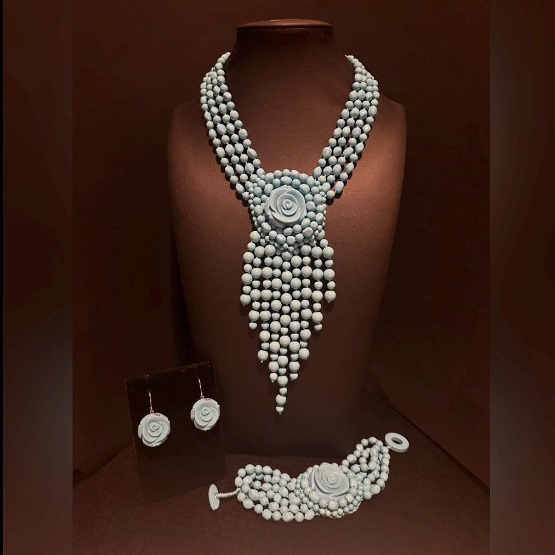Amadeo Vintage Blue Necklace Bracelet & Pierced Earrings Set - NIB - Etsy