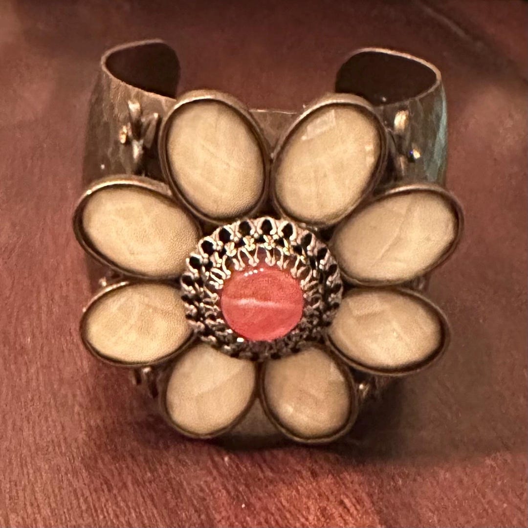 Ollipop Resin Crystal Flower Cuff Bracelet Signed - Etsy