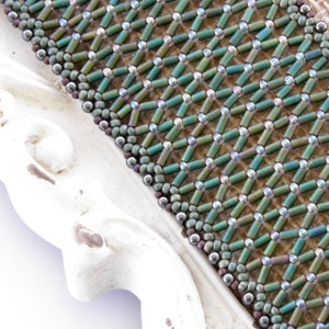 Vintage Netted Seed Bead Bracelet, Green Beaded Cuff Bracelet, Netted ...