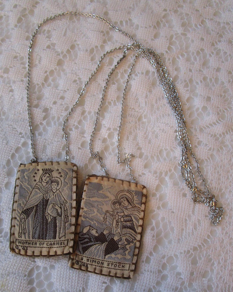 Vintage Scapular, Cloth Scapular, Saint Simon, Lade of Carmel, Virgin ...