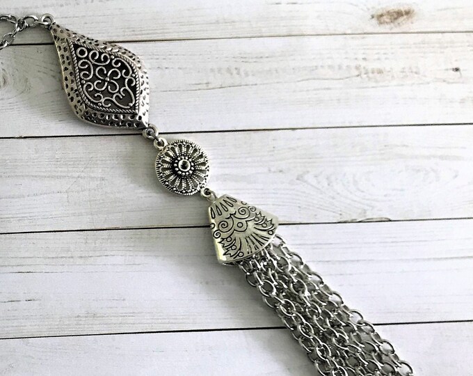 Long Silver Chain Necklace for Women With Silver Chain Tassel, See This ...