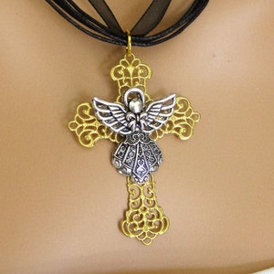 Angel and Cross Necklace, in Memory Of, Christian Sympathy Gift, Angel ...