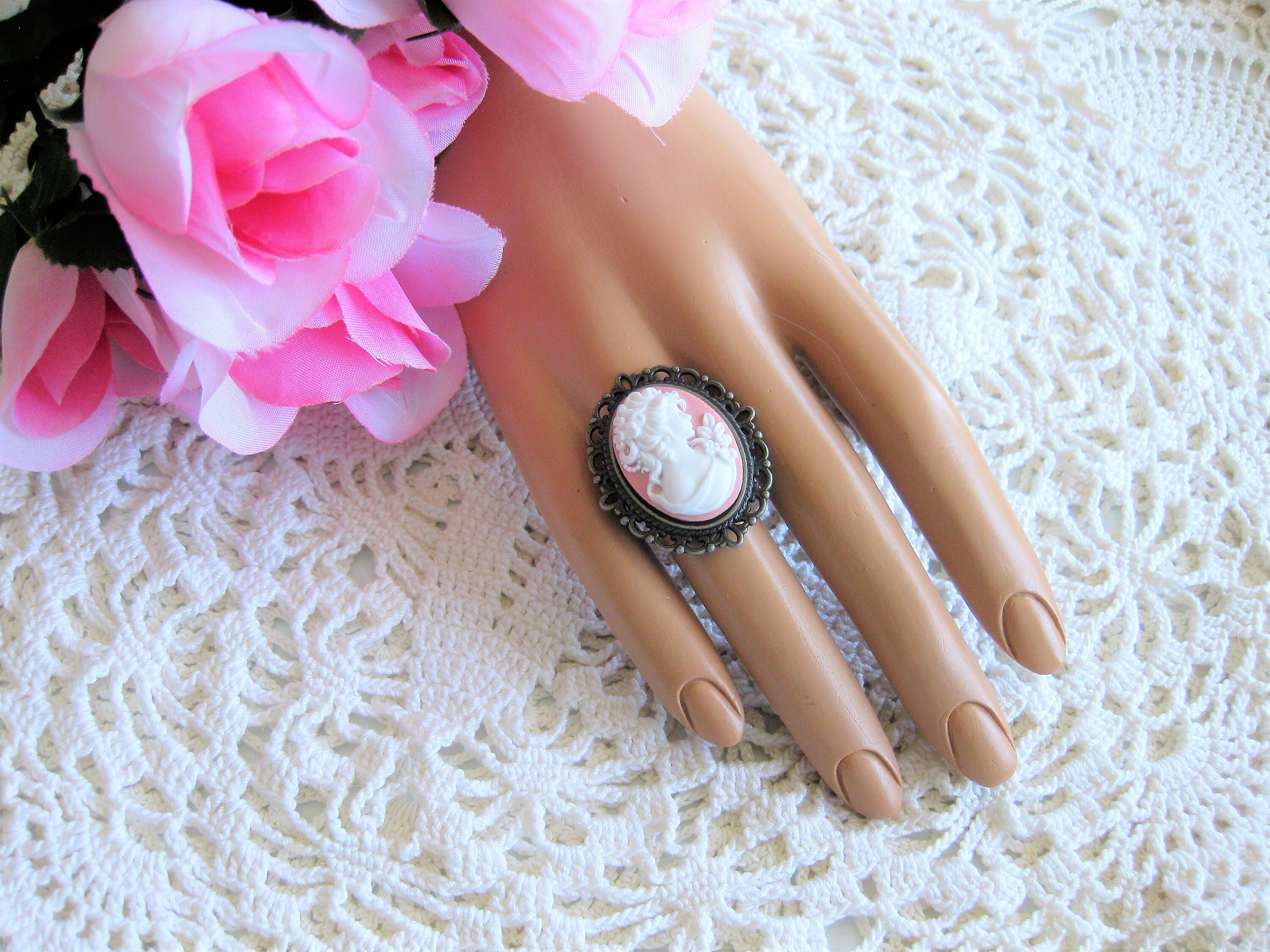 Cameo Rings With Victorian Lady Cameos in Antique Gold | Etsy