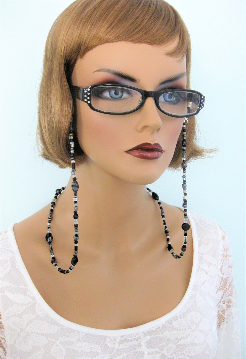Black Beaded Eyeglass Chain For Women Click To See How These Etsy
