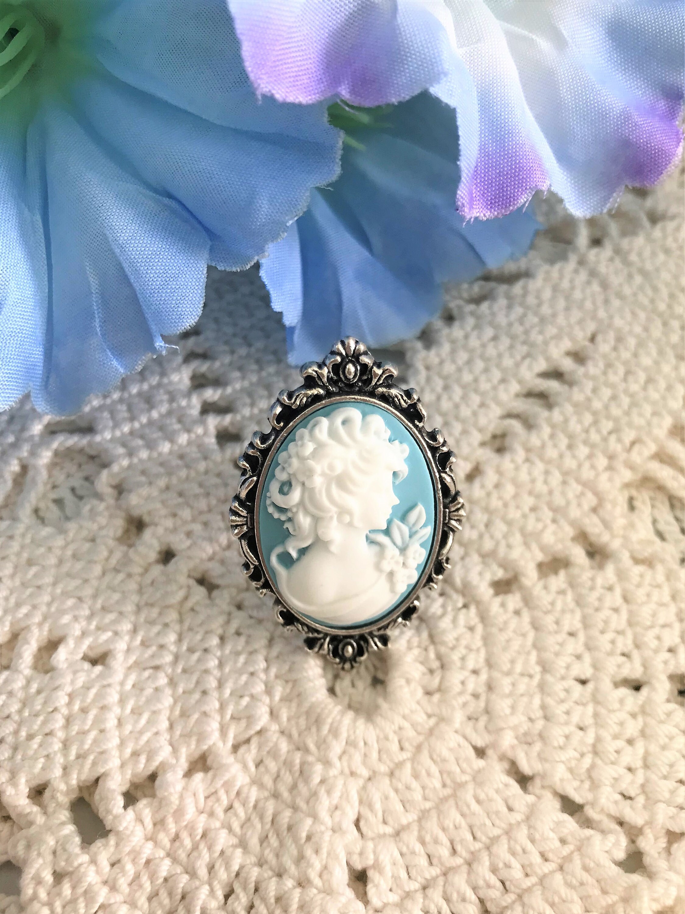 Lady Cameo Rings with Victorian Lady Cameos in Antique Silver | Etsy