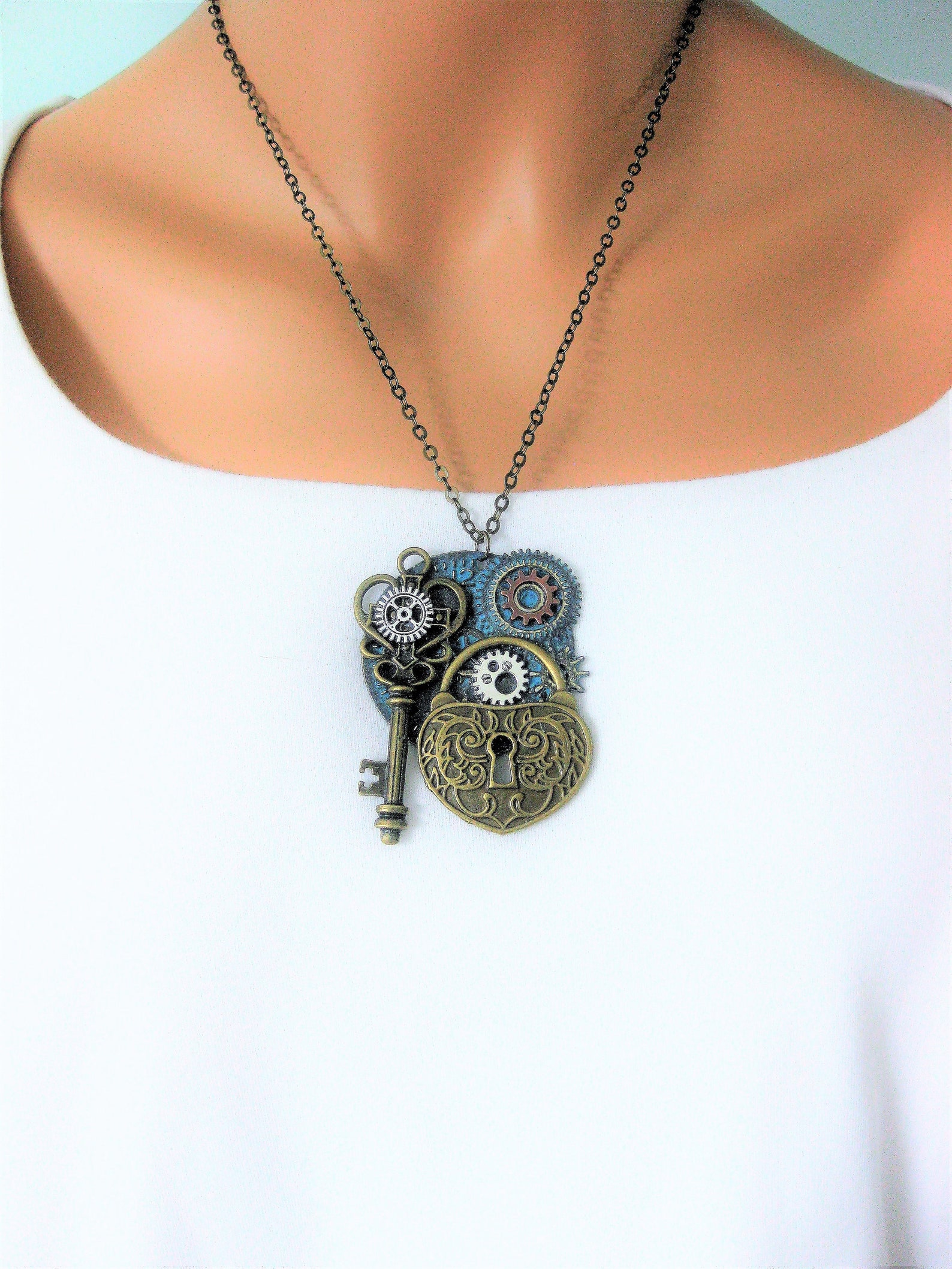 Steampunk Lock and Key Assemblage Necklace Steampunk Necklace | Etsy