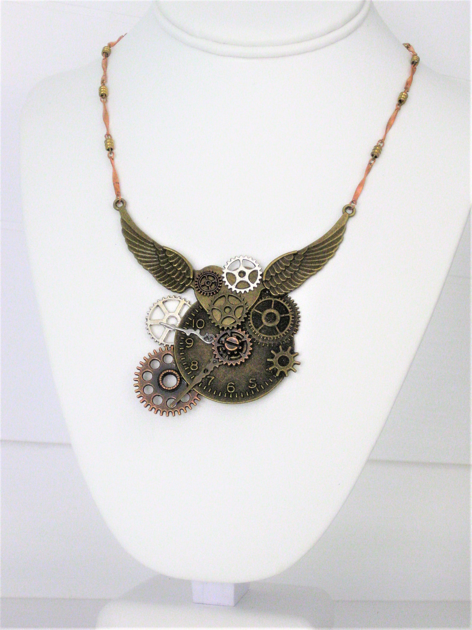 Steampunk Clock Necklace, Click to See Clock Face and Steampunk Gears ...