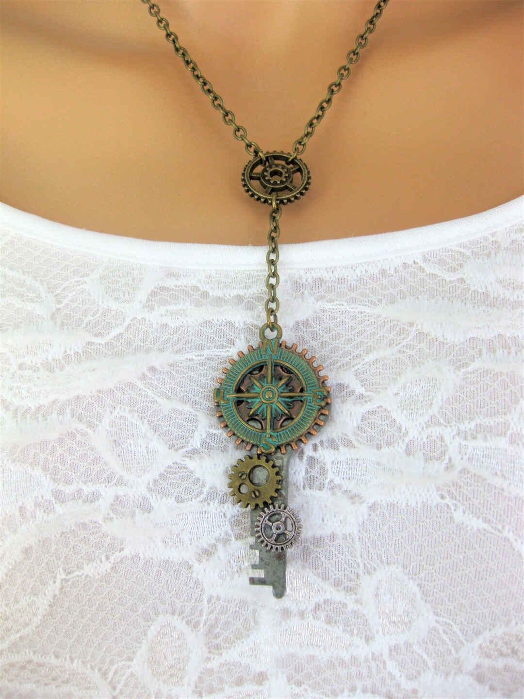 Steampunk Key Assemblage Necklace With Compass, Key Jewelry, Steampunk ...
