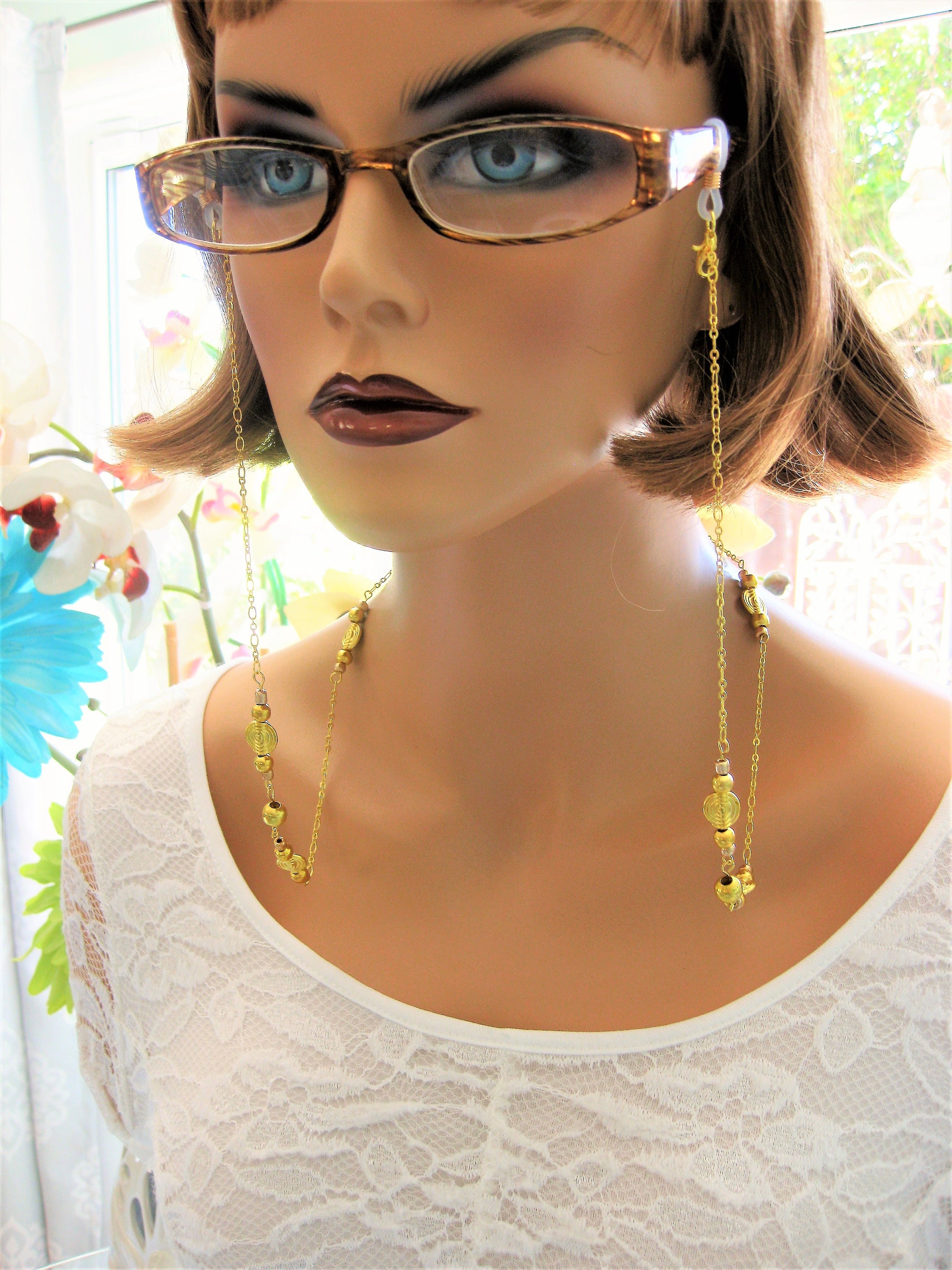 Gold Beaded Eyeglass Chain For Women Glasses Chain With Gold Etsy