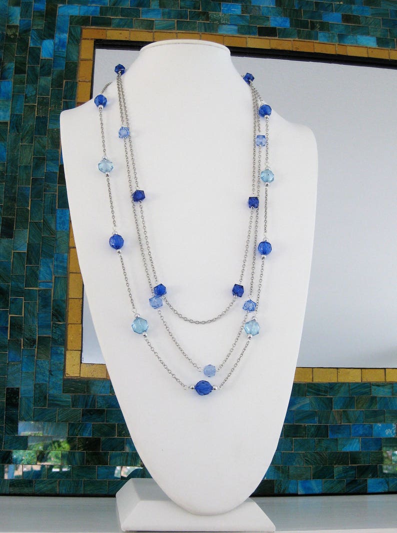 Long Blue Beaded Necklaces Multi Strand Blue Necklace - Etsy