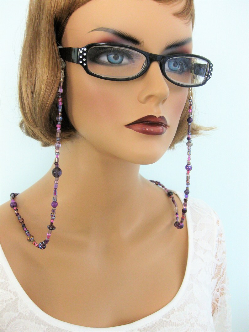 Purple Beaded Eyeglass Chain Glasses Holder Glasses Chains For Etsy