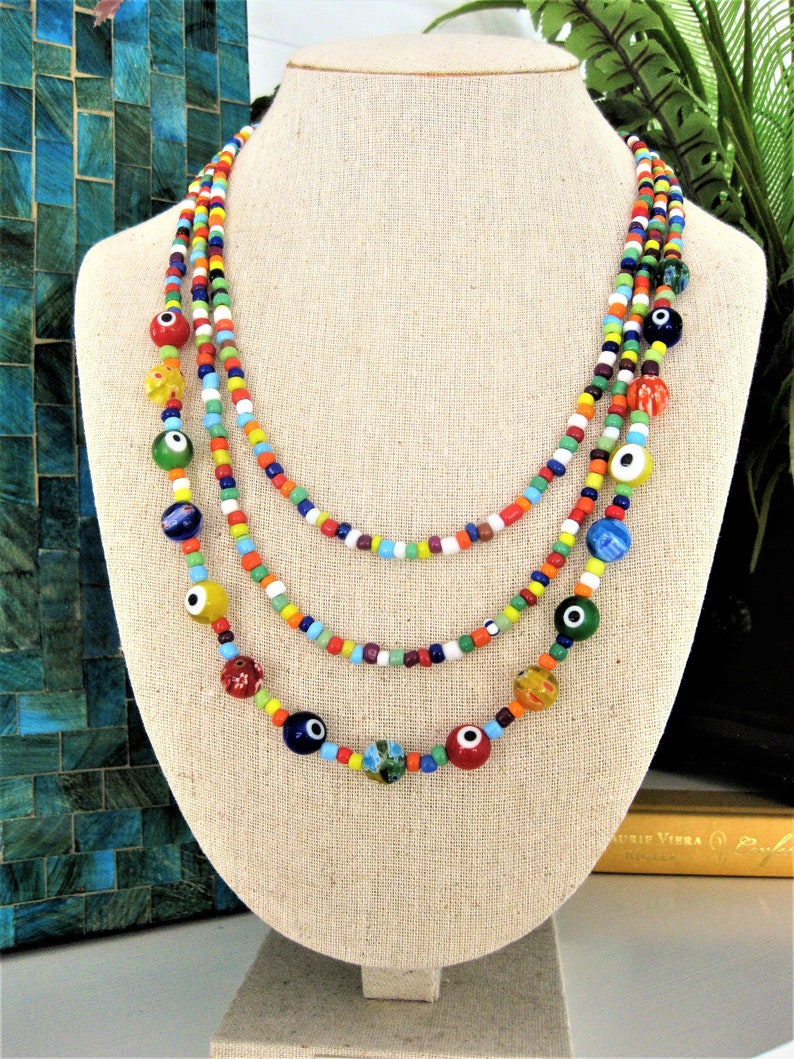 Multi Strand Colorful Beaded Necklace for Women Statement - Etsy