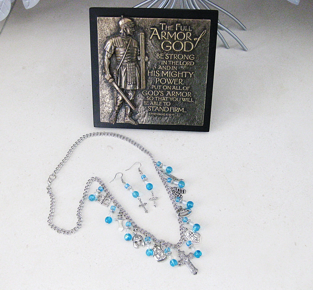 Armor of God Necklace Beaded Necklace Cross Necklace | Etsy