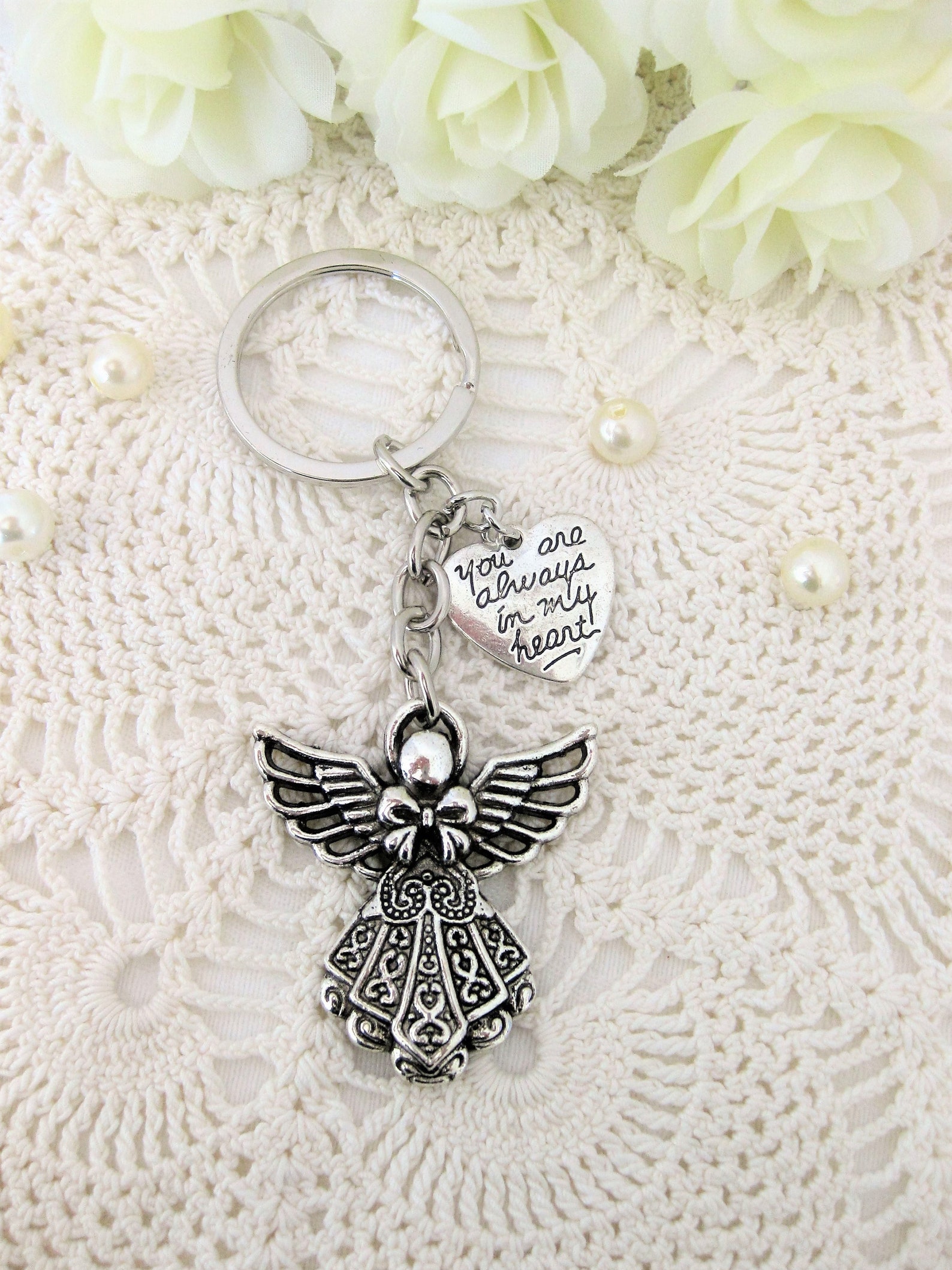 Angel Key Chain in Memory of Sympathy Gift Silver Key Chain - Etsy