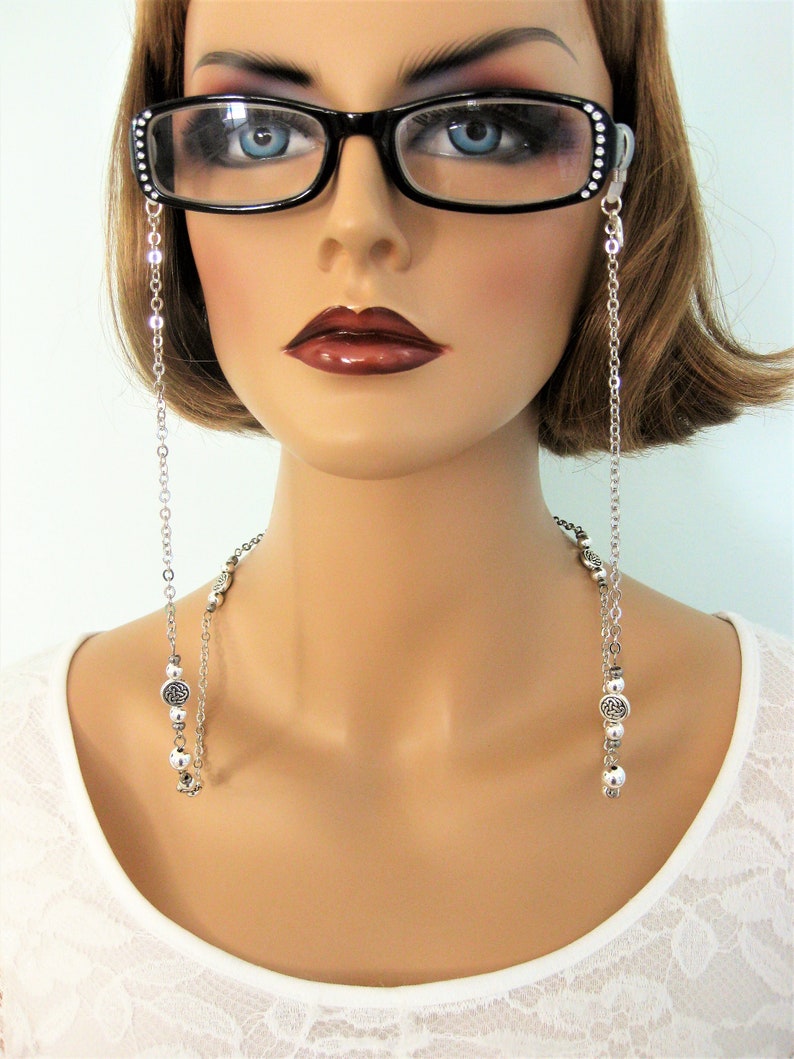 Glasses Chain Silver Eyeglass Chain Beaded Eyeglass Chain Etsy
