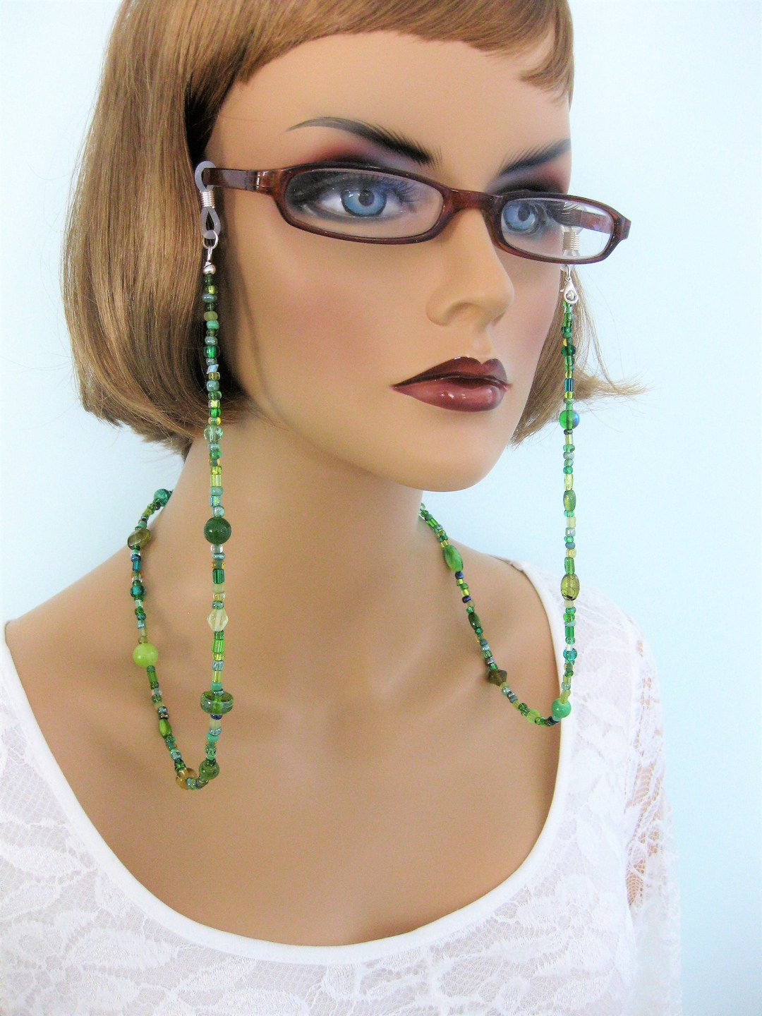 Green Beaded Eyeglass Chain for Women, Glasses Lanyard Can Be Worn as a ...