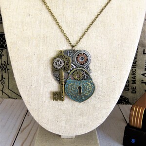 Steampunk Lock and Key Assemblage Necklace, Steampunk Necklace for ...