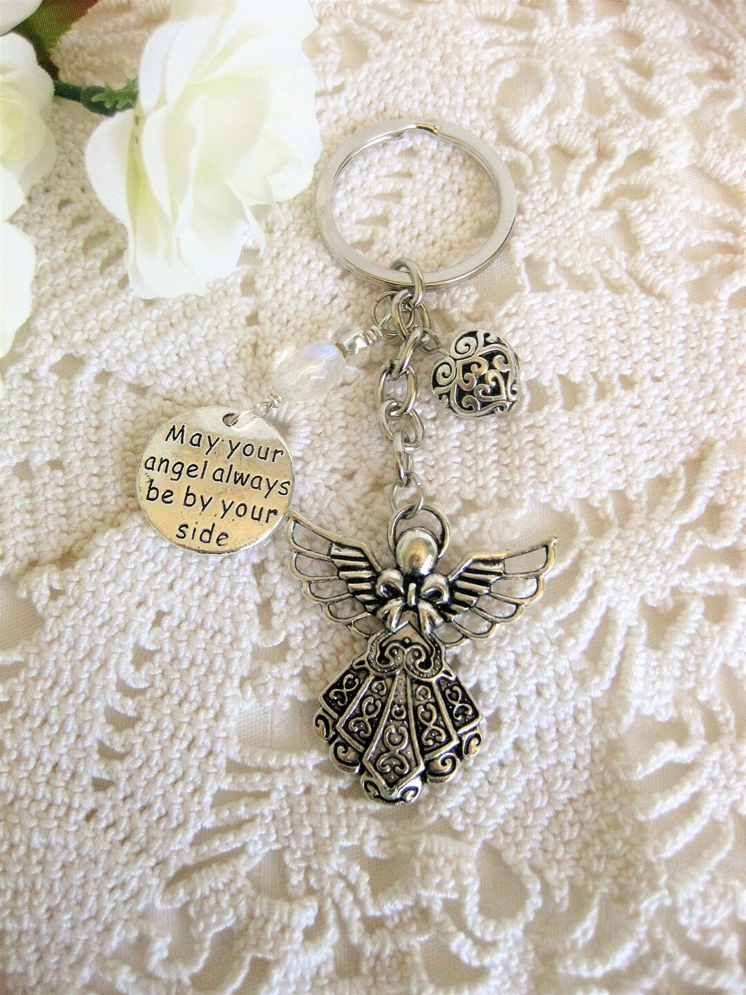 Handmade Angel Key Chain: Sympathy Gift, Silver Beaded Key Ring - Etsy