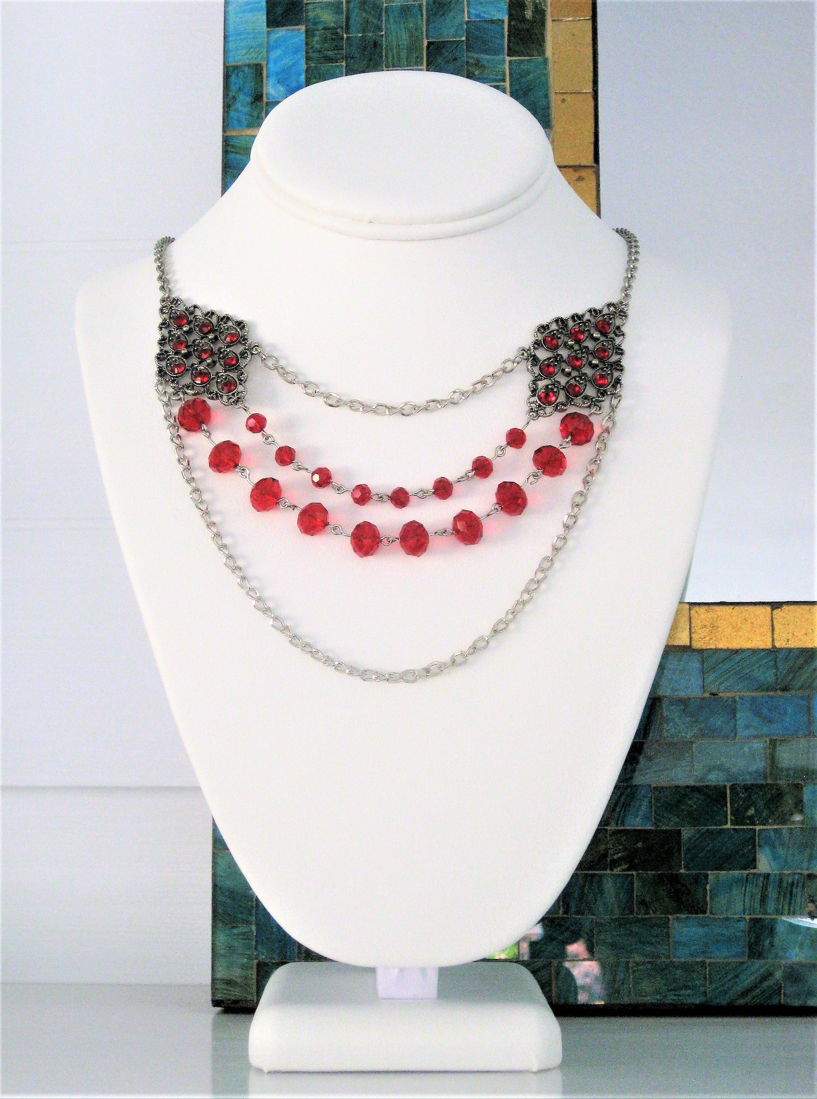 Red Multi Strand Beaded Necklace for Women Short Red - Etsy