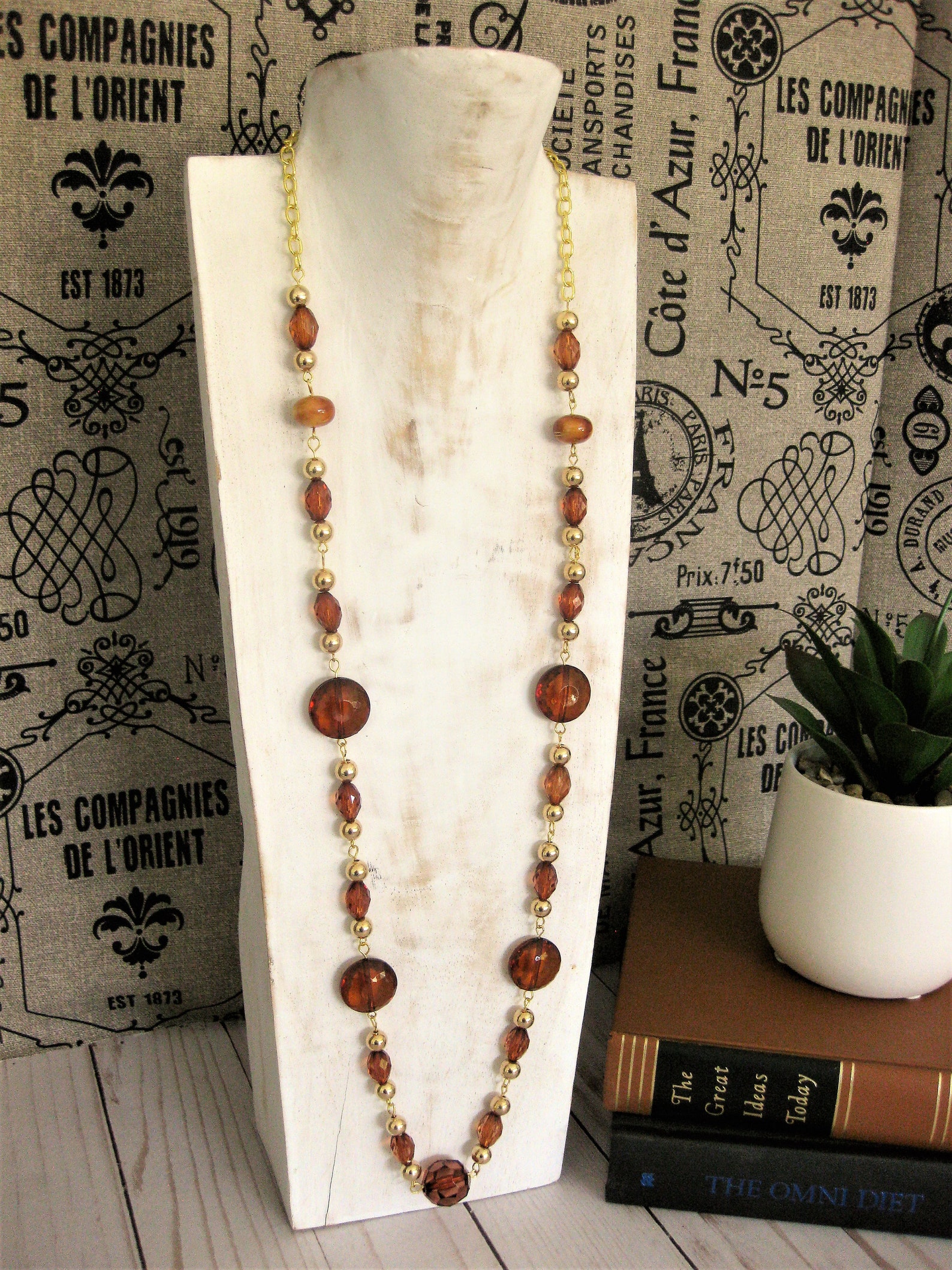 Long Brown Beaded Necklaces for Women Brown and Gold | Etsy