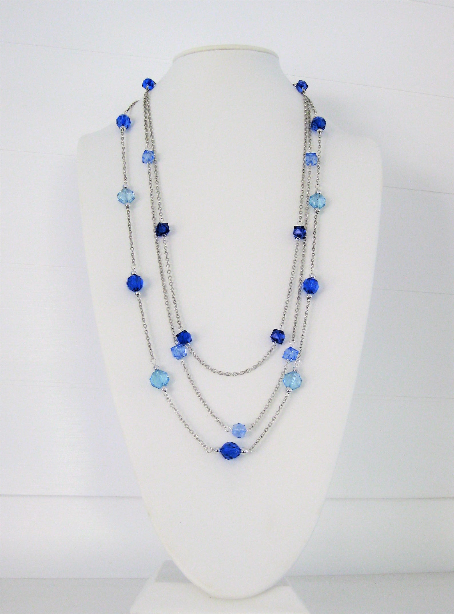 Long Blue Beaded Necklaces Multi Strand Blue Necklace | Etsy