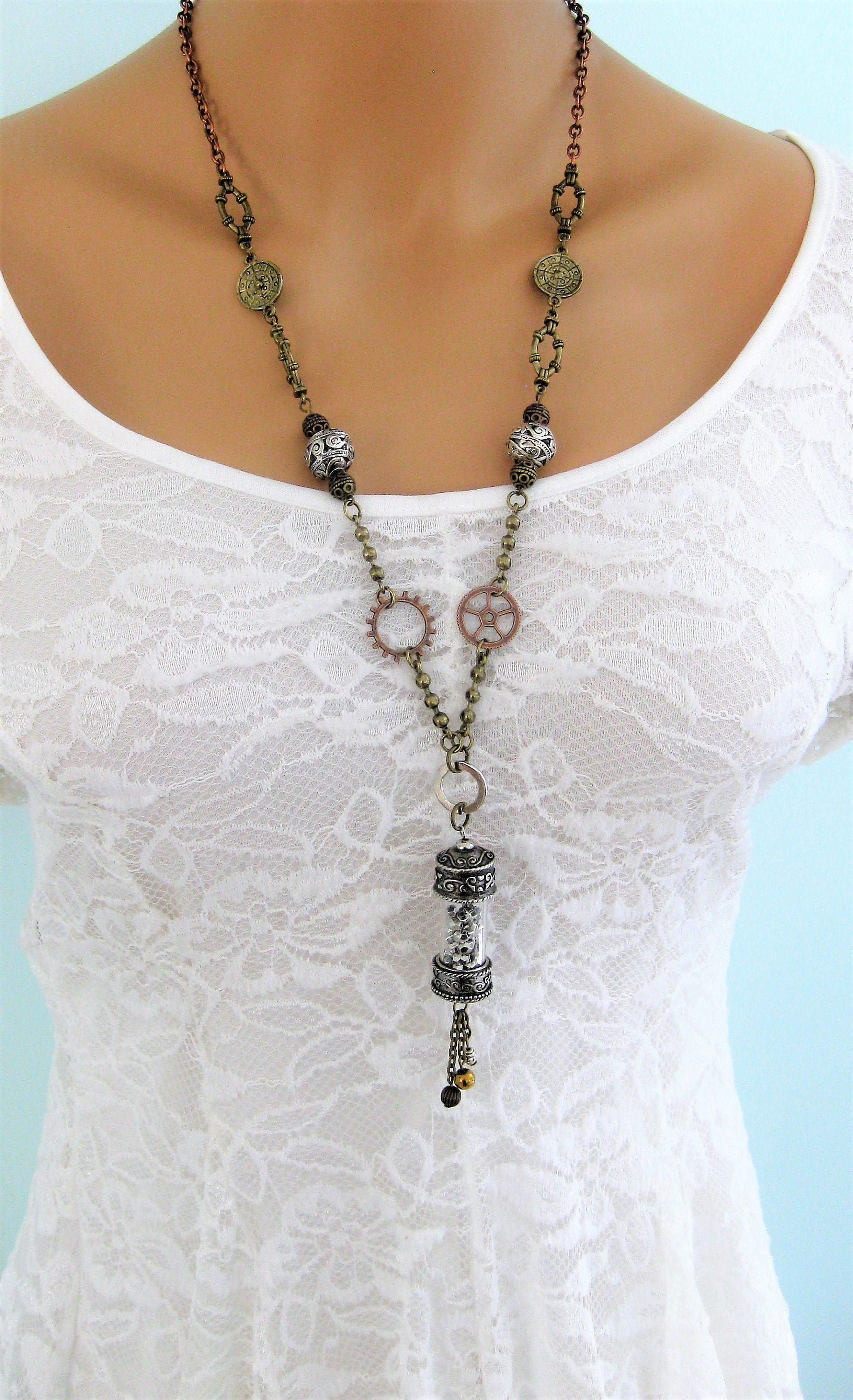 Steampunk Necklace Steampunk Jewelry Bohemian Jewelry Long | Etsy