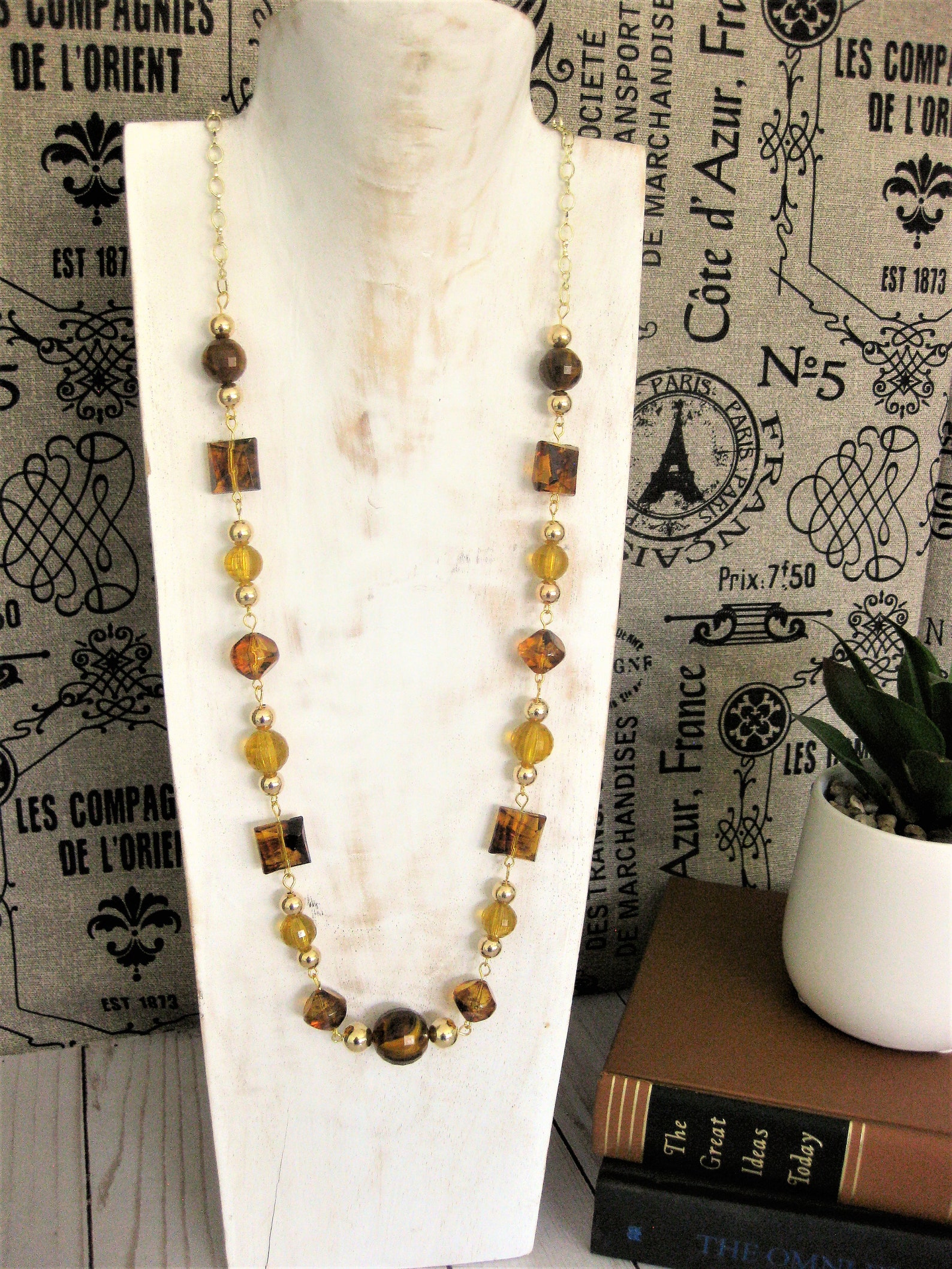 Long Brown Beaded Necklaces for Women Brown and Gold | Etsy