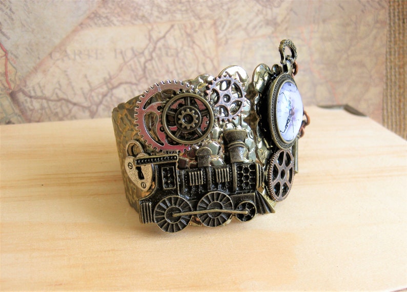 Steampunk Train Cuff Bracelet: Handmade Unisex Jewelry - Etsy