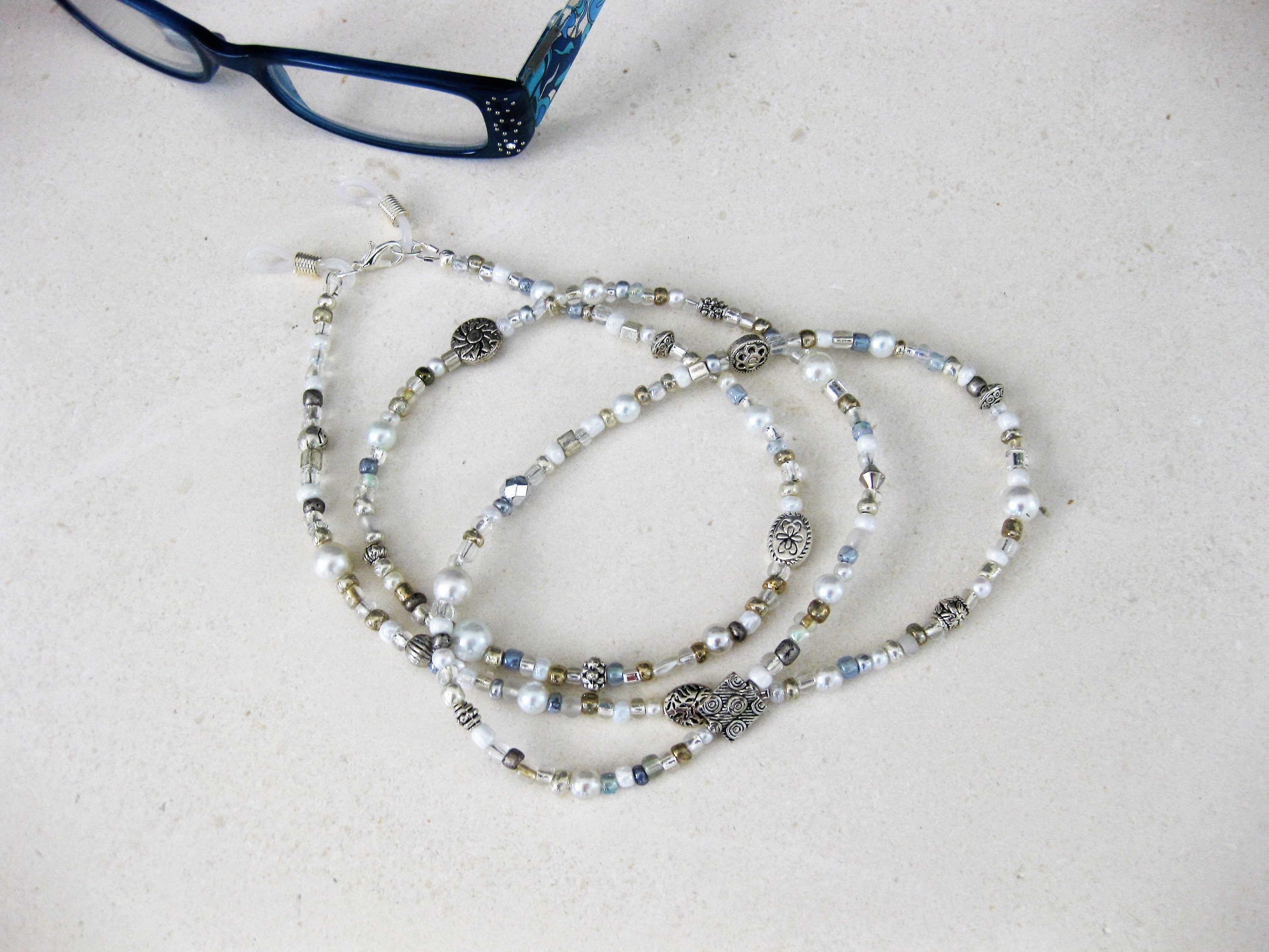 Silver Beaded Eyeglass Chain Eyeglasses Chain Holders - Etsy España
